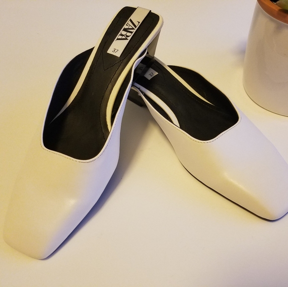 Zara | Shoes | Zara White Square Toe Mini Wedge Mules Shoes Sz 37 Us Sz ...